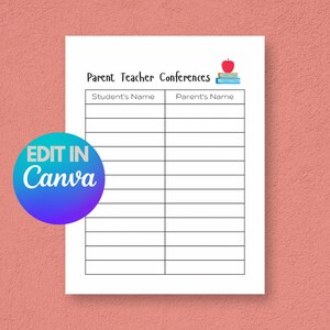 Editable Parent Teacher Conference Sign-in Sheet Template | Canva ...