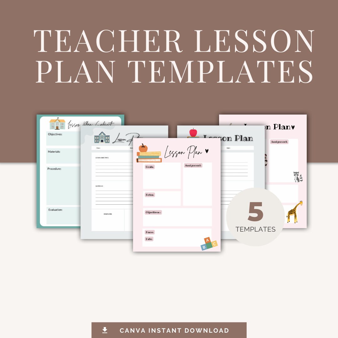 Editable Teacher Lesson Plan Templates - Set of 5, Edit in Canva ...