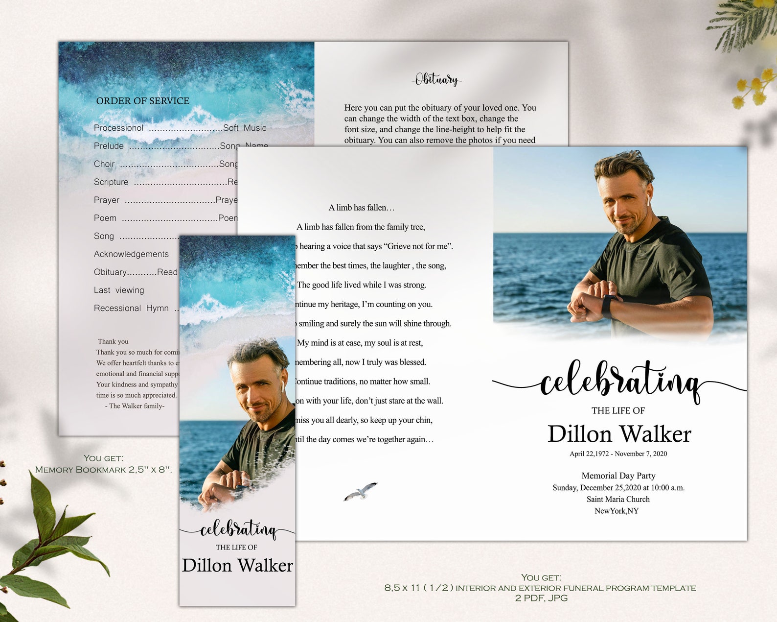 Sea Ocean Funeral Program Template for Men Funeral Bookmark - Etsy