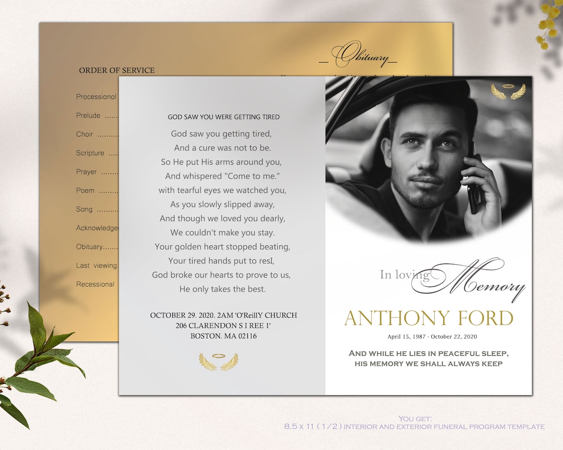 In Loving Memory Funeral Program Template for Young Man and - Etsy
