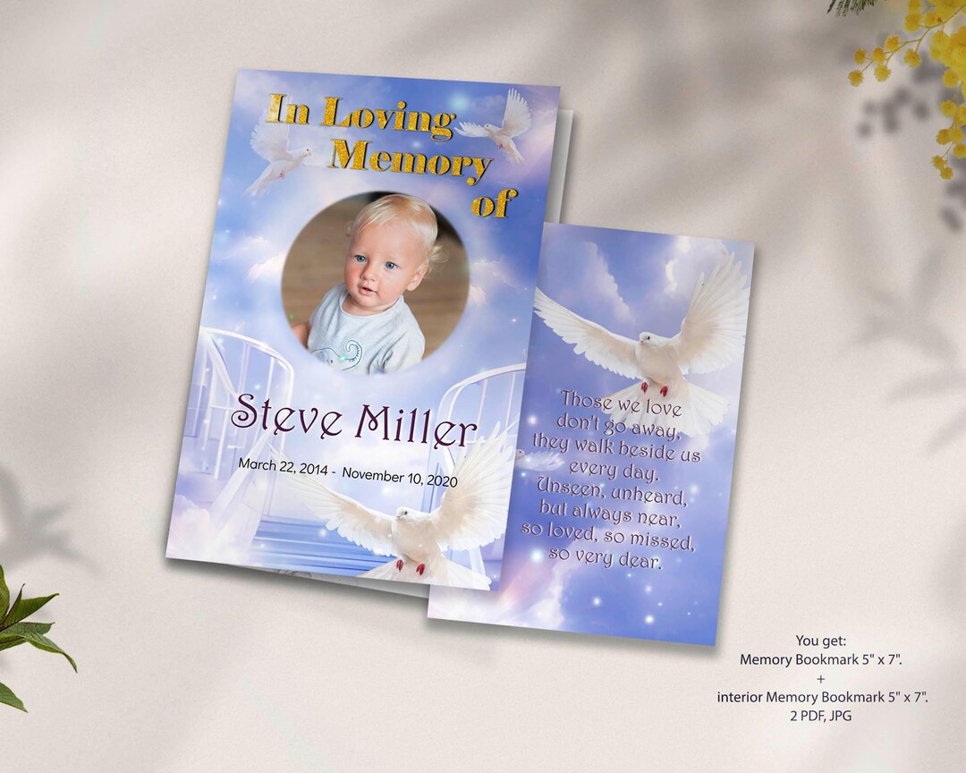 Baby Funeral Programe Template Sky Dove | Editable Funeral Program for ...