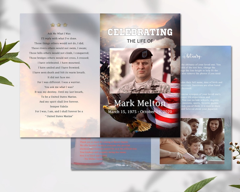 Military Obituary Program, Funeral Card Military, American Marine ...