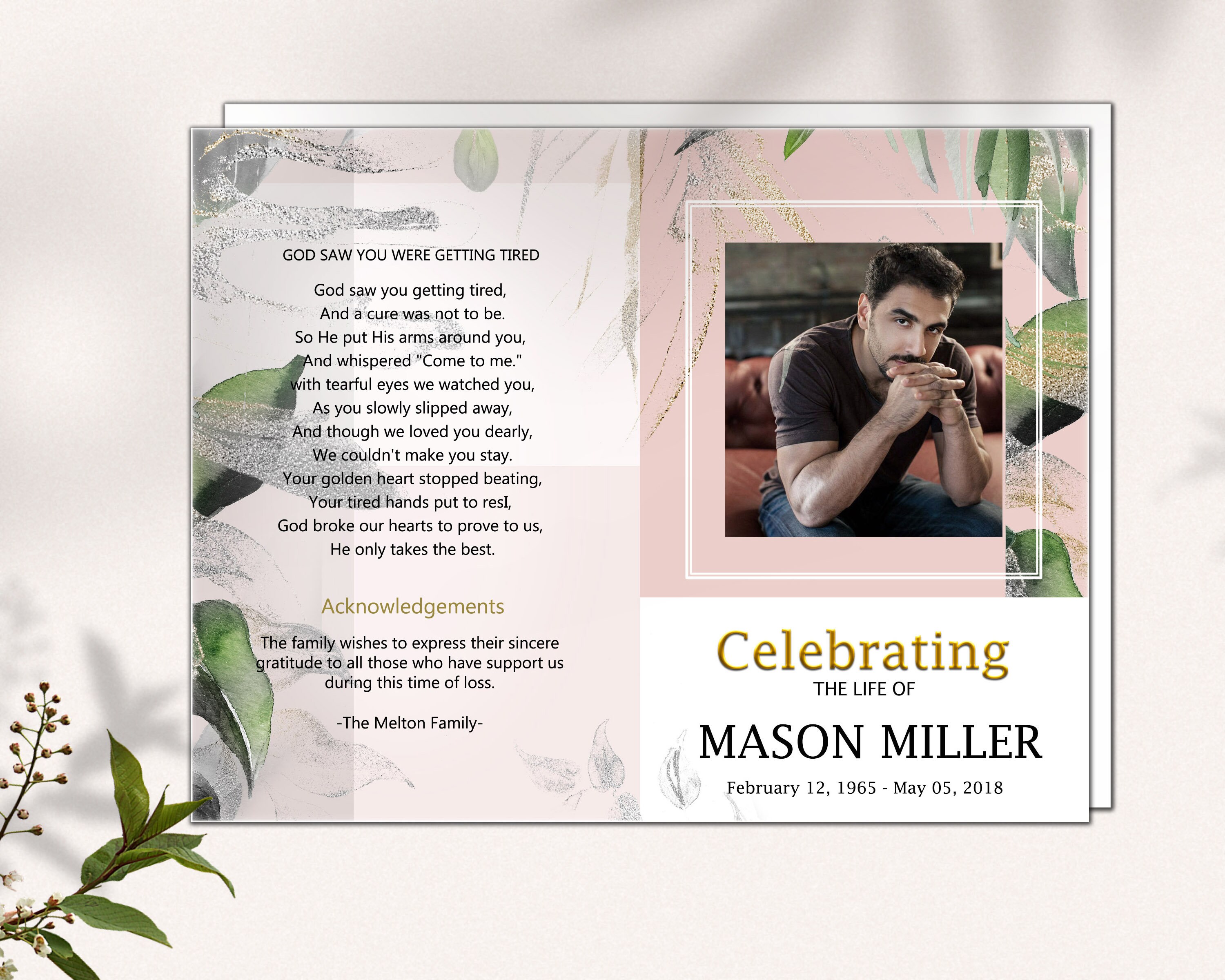 Modern funeral program for man Gold celebration life program | Etsy