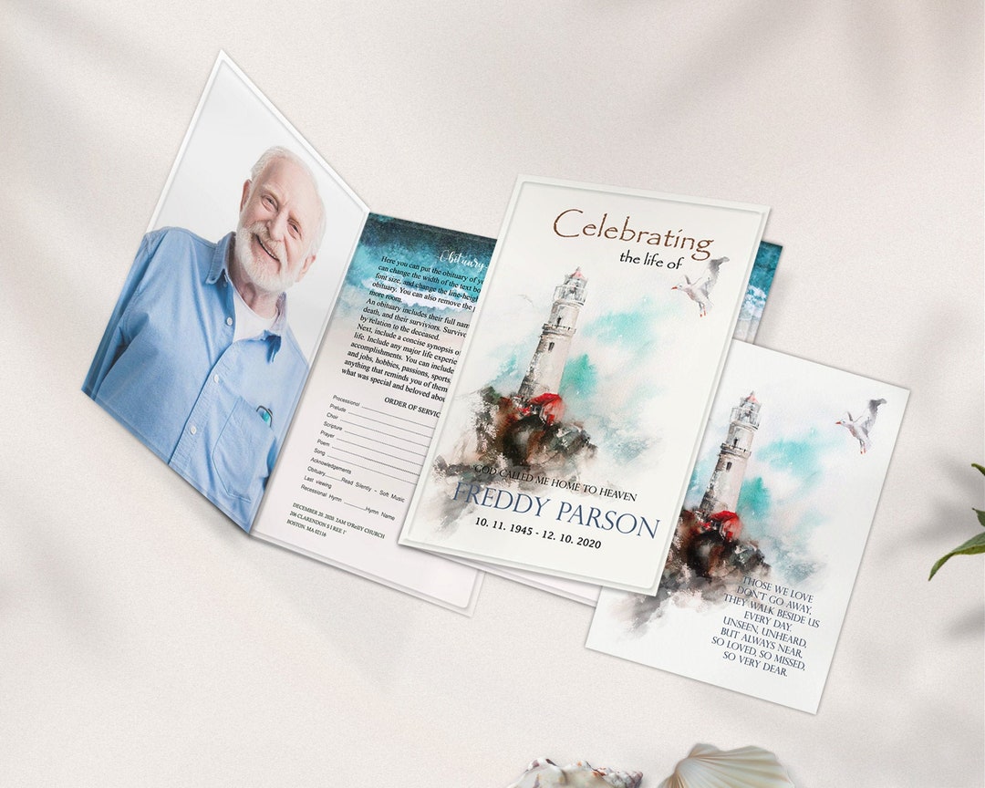 Ocean Funeral Program Template for Men , Sea, Editable Funeral Program ...