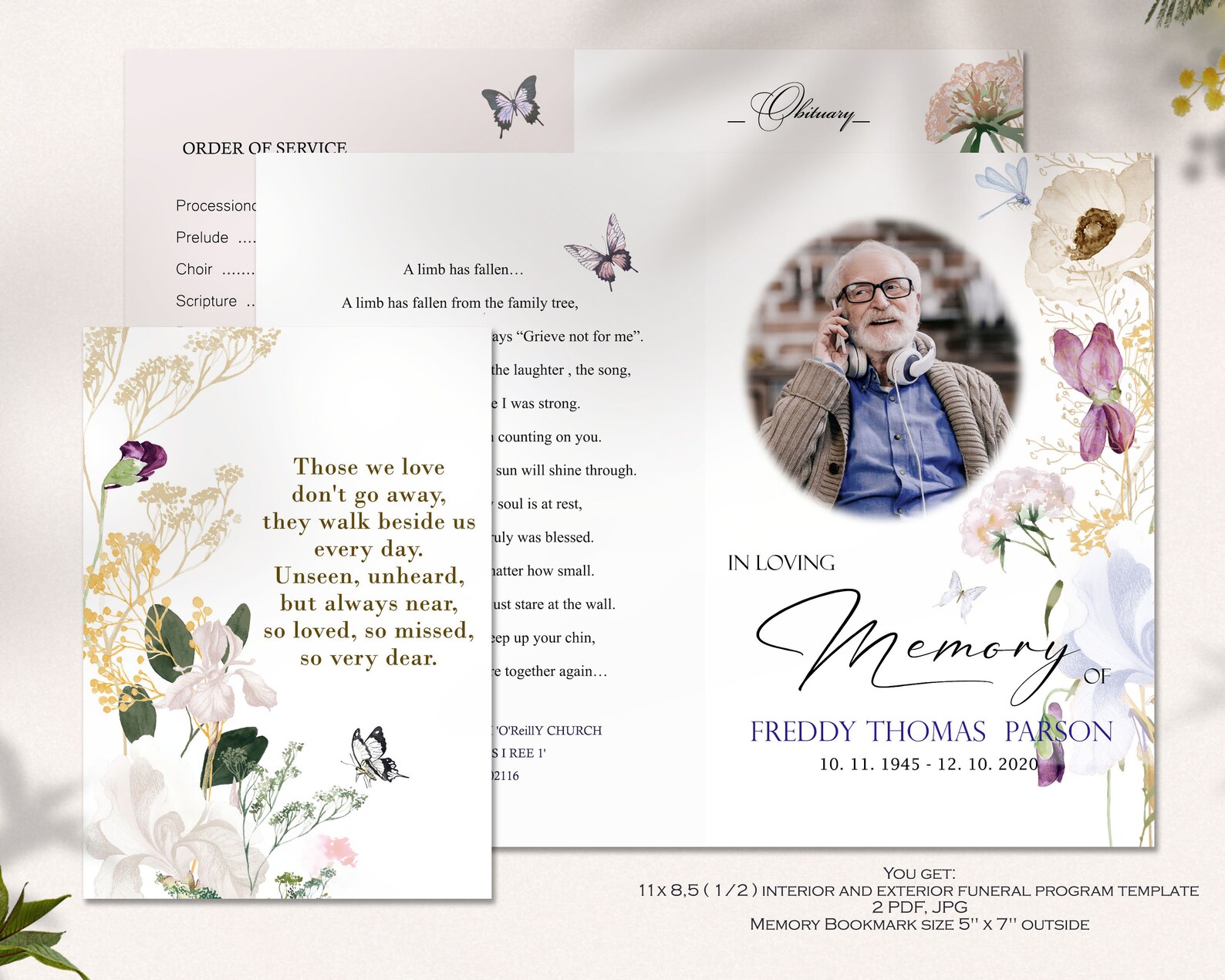 In loving memory invitations for men Flowers funeral programe | Etsy