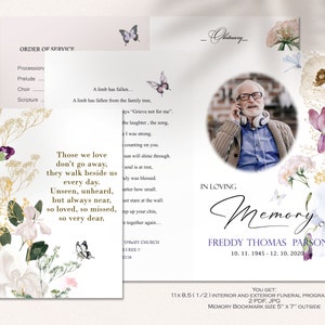 In Loving Memory Invitations for Men, Flowers Funeral Programe Template ...