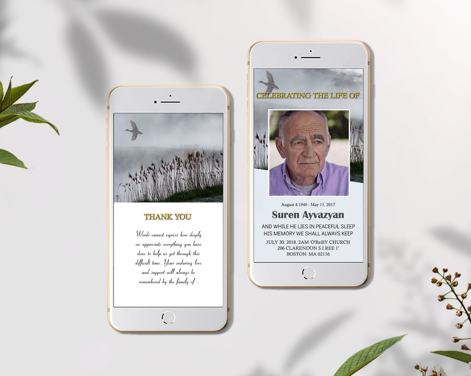 Digital Funeral Program Template for Hunter, Clouds, Hunter, Ducks ...