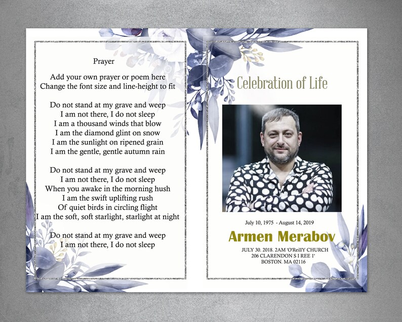 Men's Obituary Program Dad funeral program Editable | Etsy