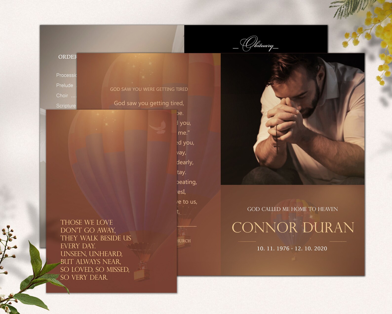 Bronze Funeral program template for young man Dove sympathy | Etsy