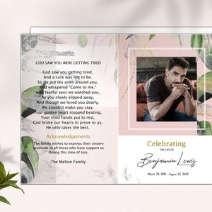 Modern Funeral Program for Man, Gold Celebration Life Program, Green ...