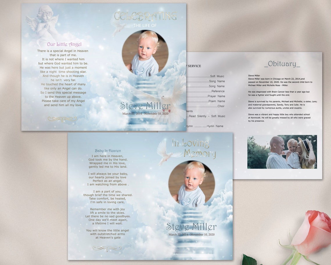 Child or Baby Funeral Program Template Dove in Sky Program - Etsy