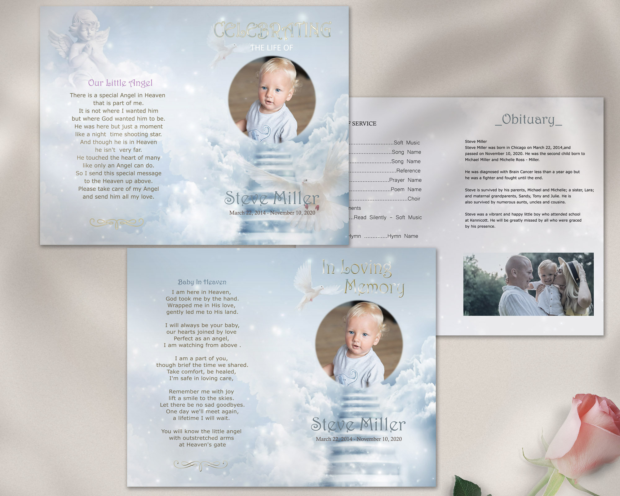 Child or Baby Funeral Program Template, Dove in Sky Program, in Loving ...