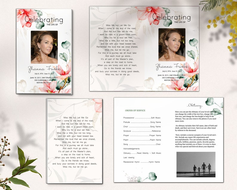 Magnolia Funeral Program Template Celebration of Life Floral - Etsy