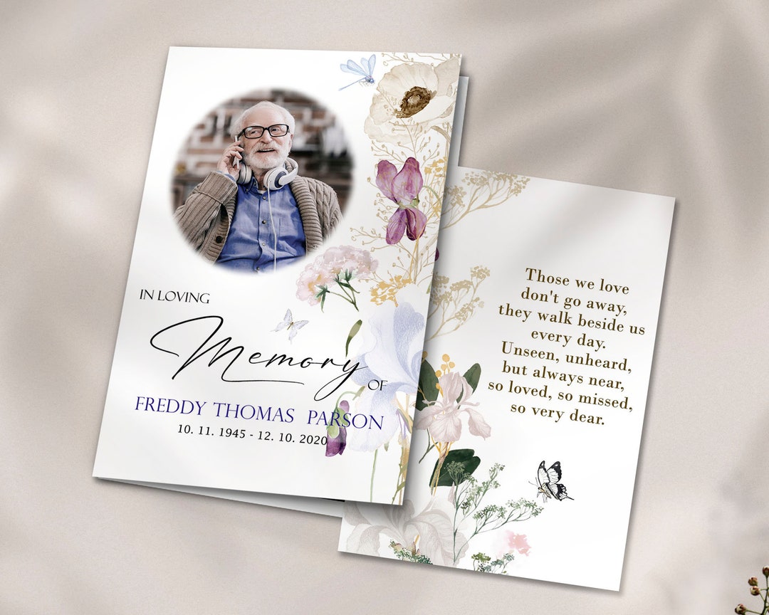 In Loving Memory Invitations for Men, Flowers Funeral Programe Template ...