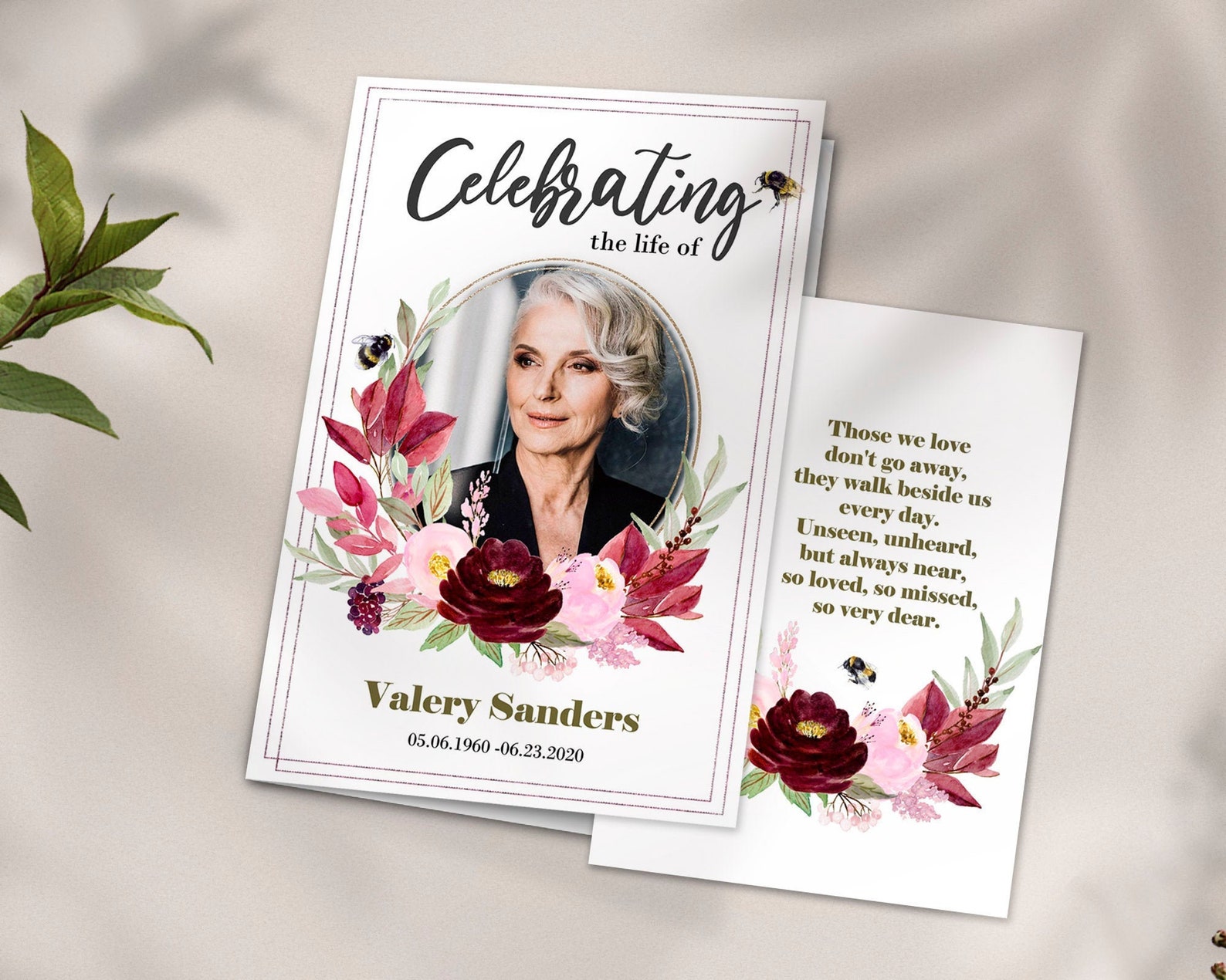 Red Roses Funeral Program Template for Women Celebration of - Etsy