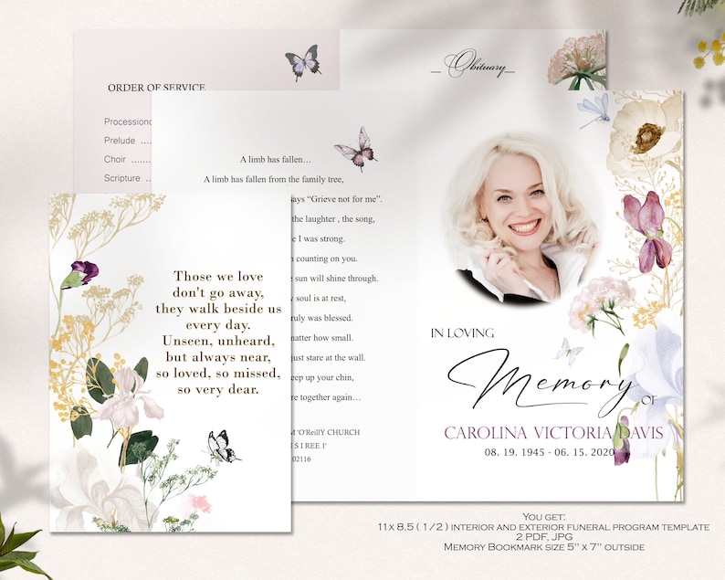 Wildflowers Funeral Editable Program for Women, Funeral Ceremony ...