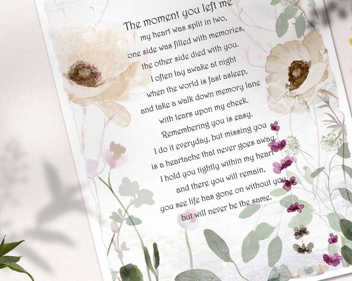 Memorial Poem "the Moment You Left Me", Picture With a Beautiful Wild ...