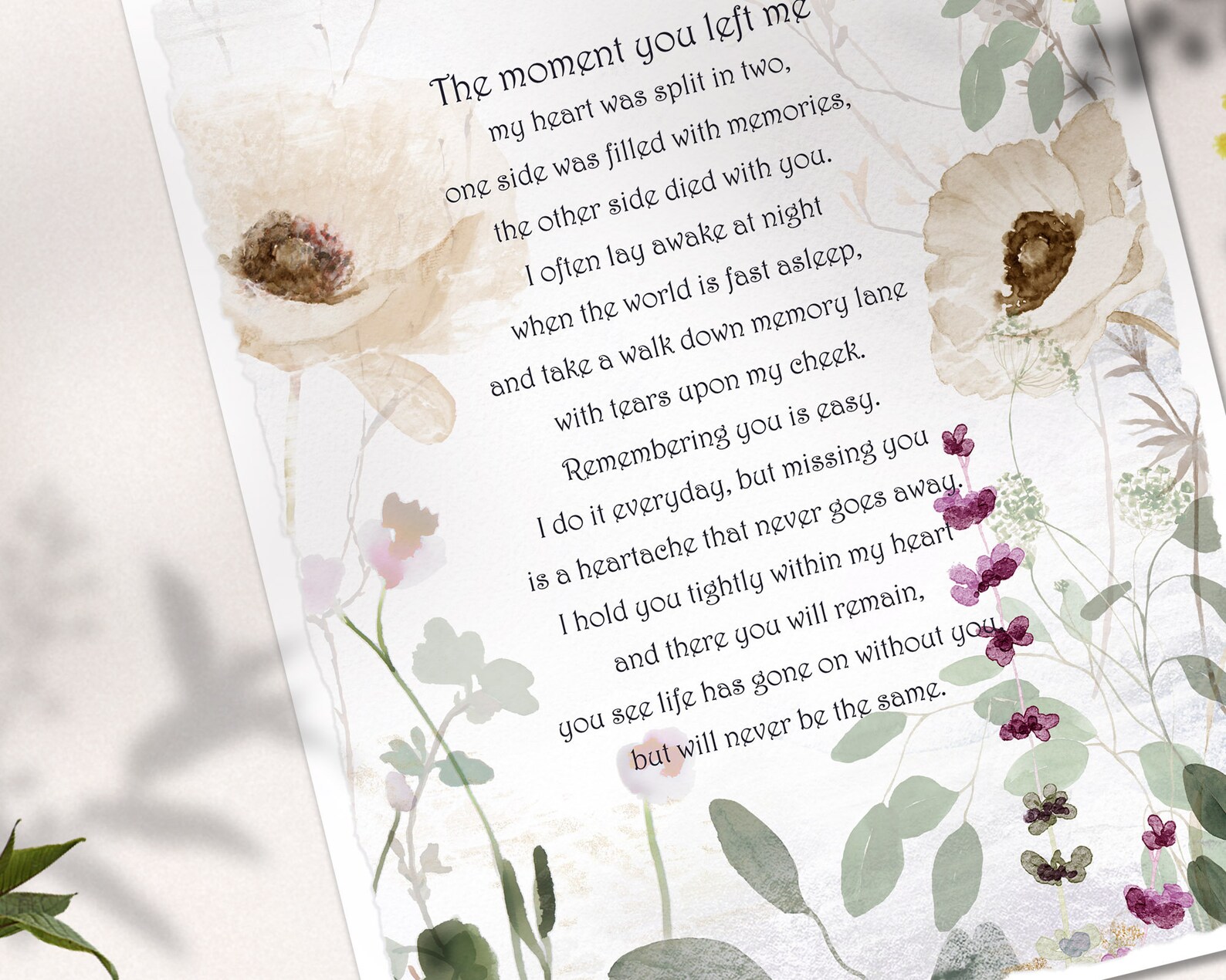 Memorial Poem "the Moment You Left Me", Picture With a Beautiful Wild ...
