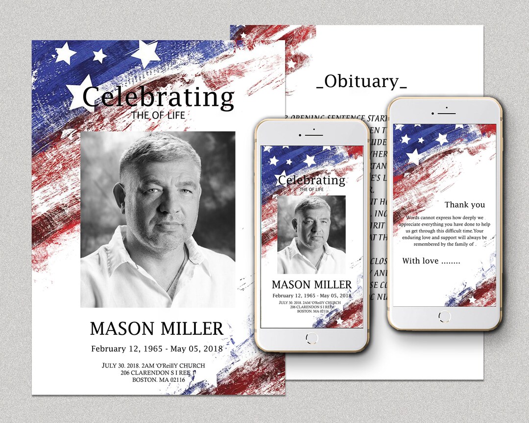 Funeral Card Military, American Flag Invitations Funeral Invite ...