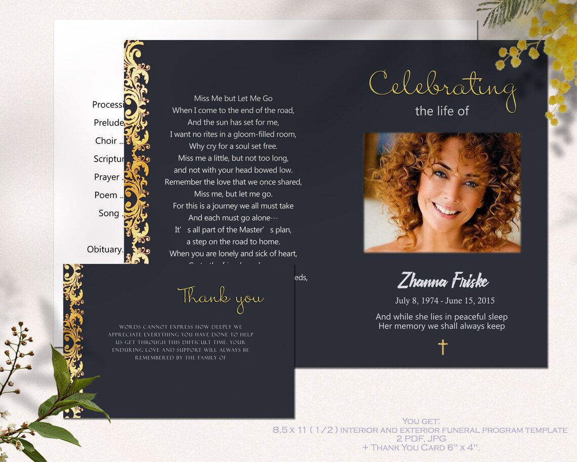 Gold Funeral Program Template Classic Celebration of Life - Etsy