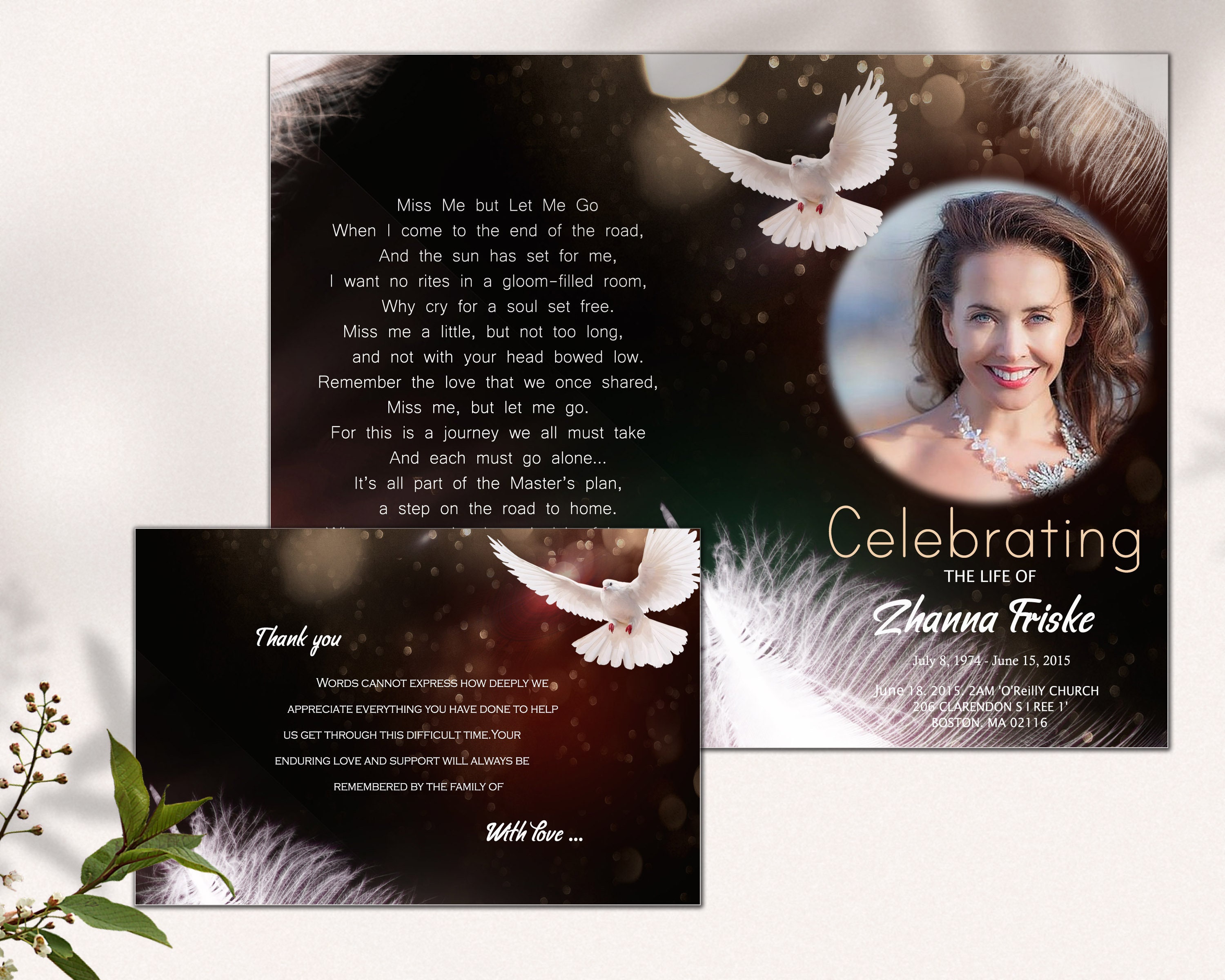 Golden Funeral program template White Gold Dove Funeral | Etsy