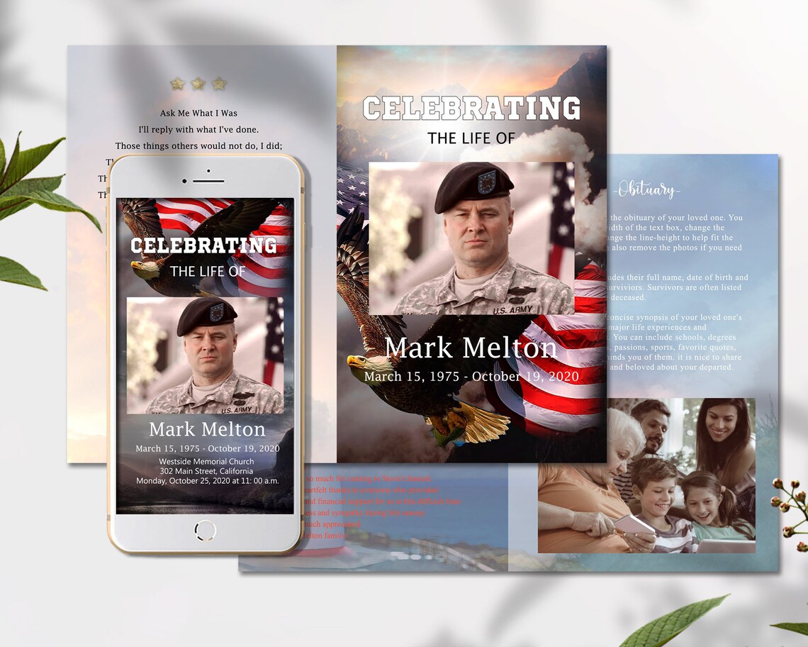 Military Obituary Program, Funeral Card Military, American Marine ...