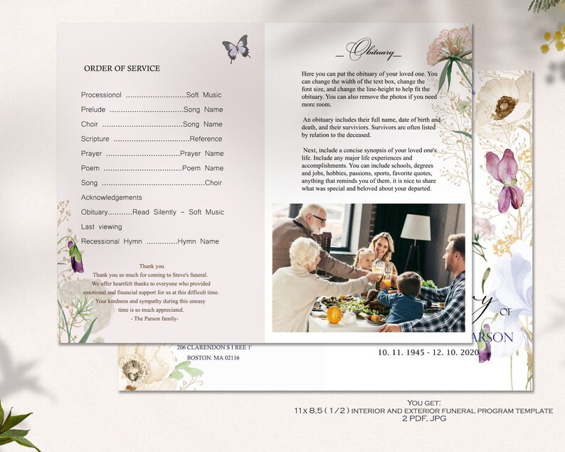 Wildflowers Funeral Editable Program for Women, Funeral Ceremony ...