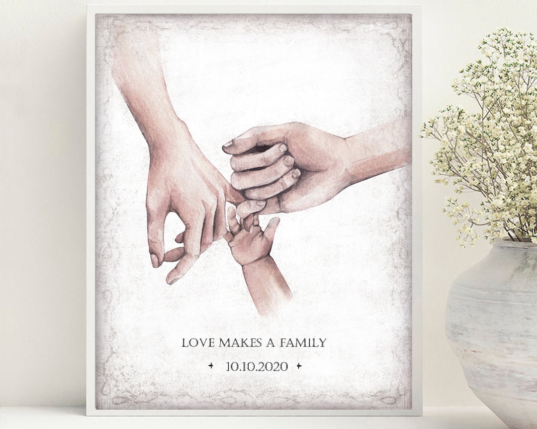 Personalised Family Print, New Baby Print, Holding Hands Print, Gift ...