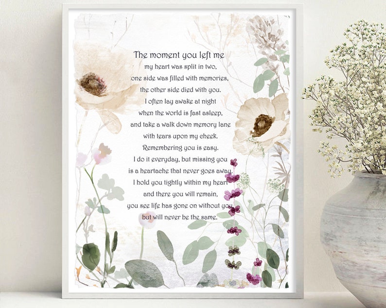 Memorial Poem "the Moment You Left Me", Picture With a Beautiful Wild ...