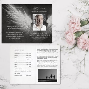 Angel Wings Funeral Program for Women, Program Obituary, Funeral ...