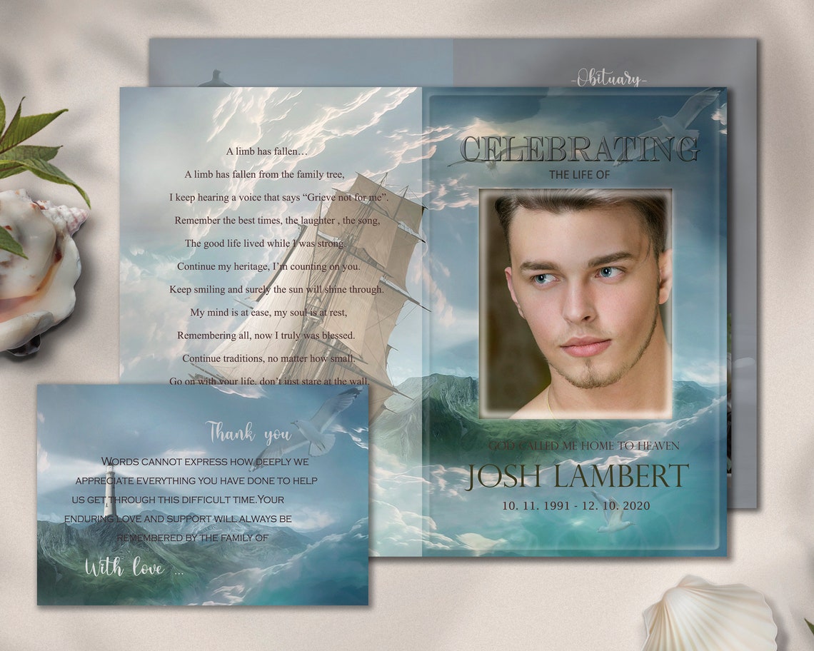 Marine Theme Funeral Program Template for Men Ocean Sea | Etsy
