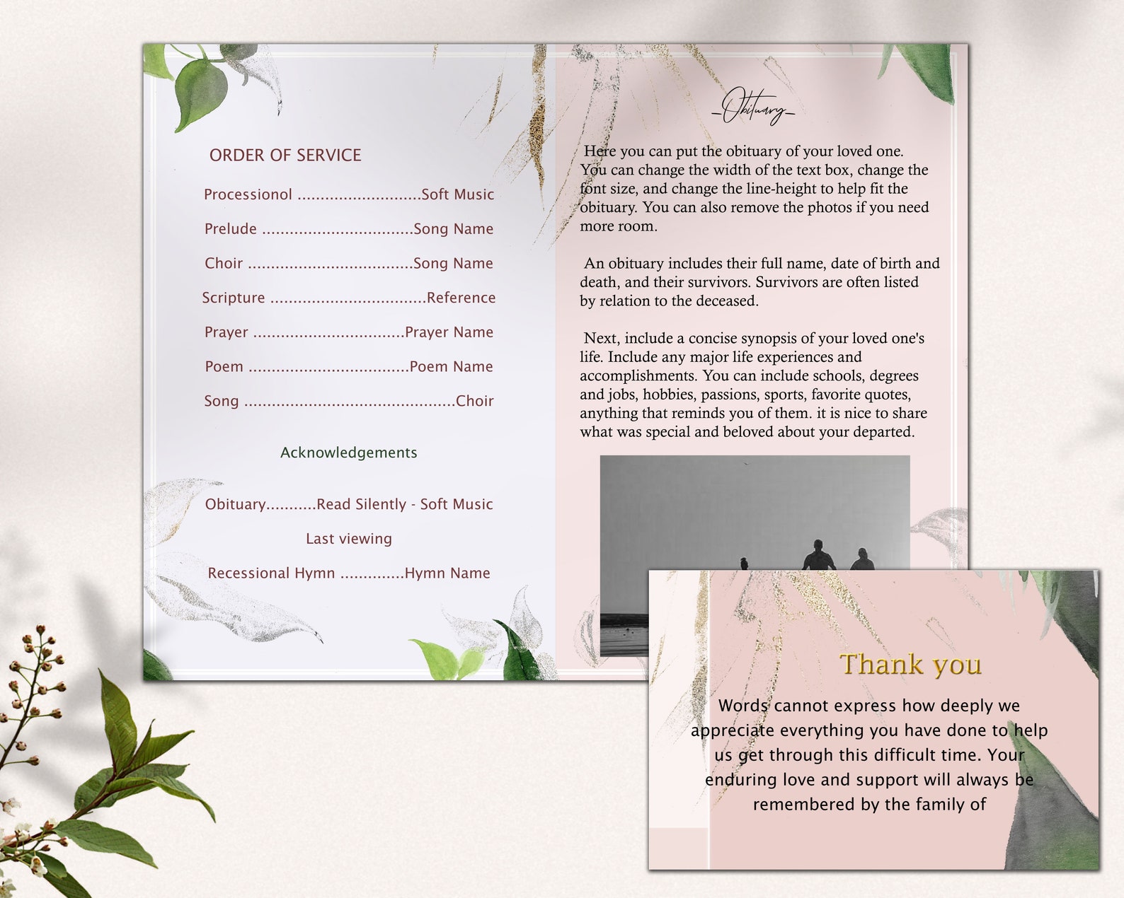 Modern funeral program for man Gold celebration life program | Etsy