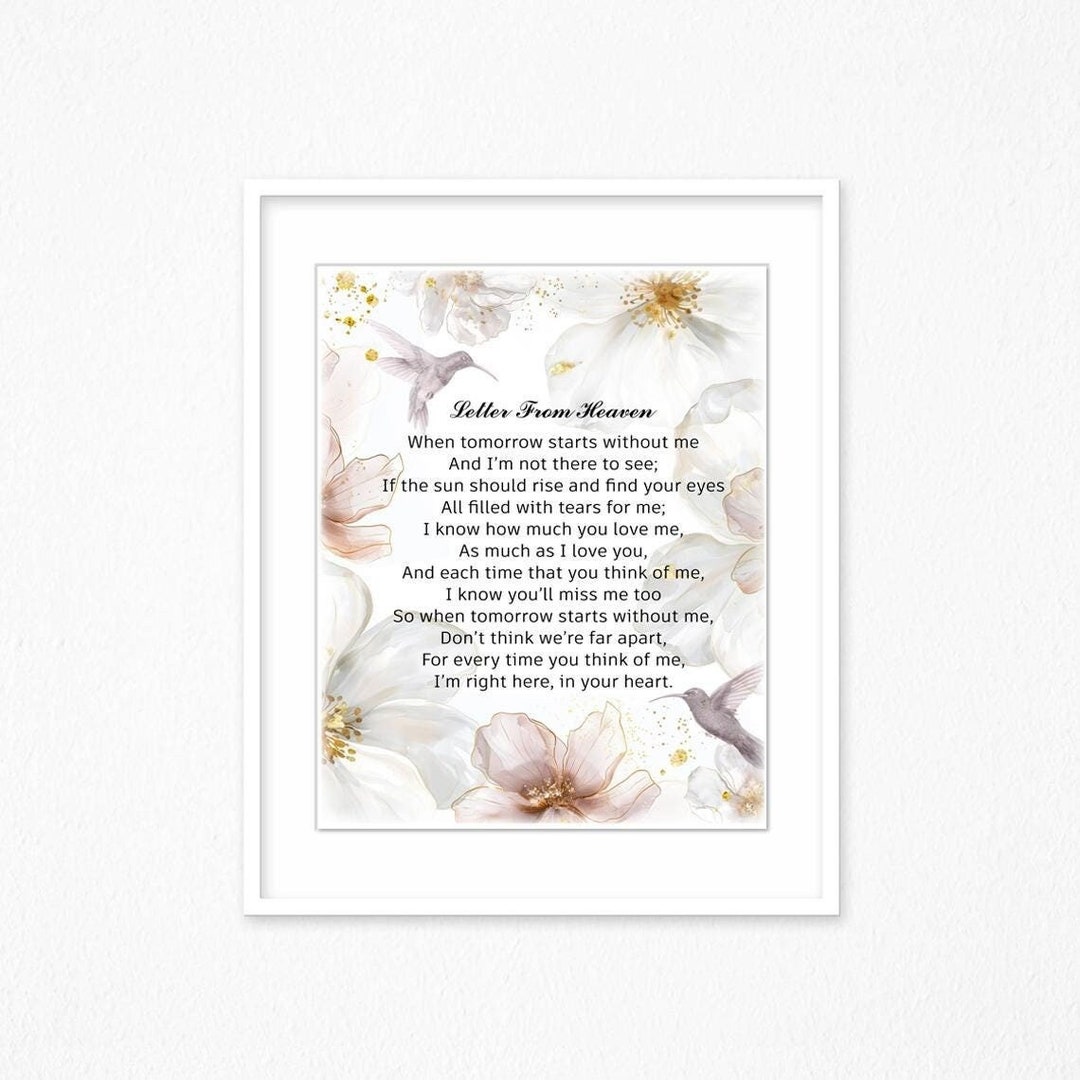 Letter From Heaven Poem: Sympathy Memorial Print (digital Download) - Etsy