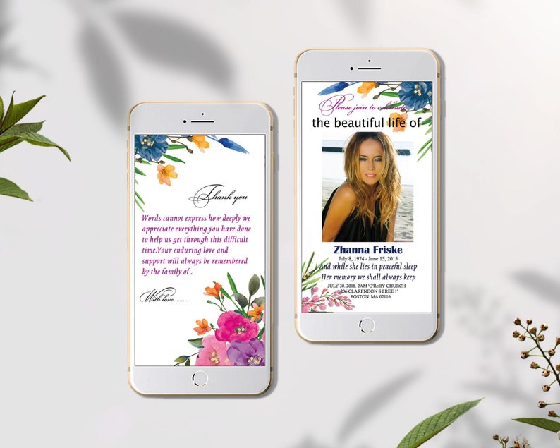 Digital Smartphone Invitation, Electronic Celebration of Life ...