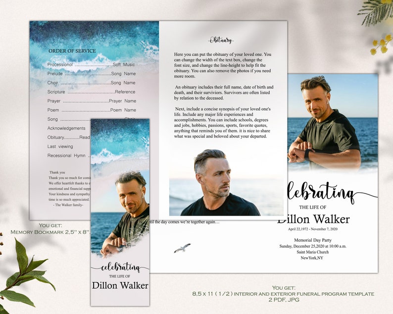 Sea Ocean Funeral Program Template for Men Funeral Bookmark - Etsy