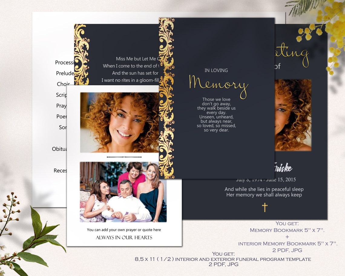 Gold Funeral Program Template Classic Celebration of Life - Etsy