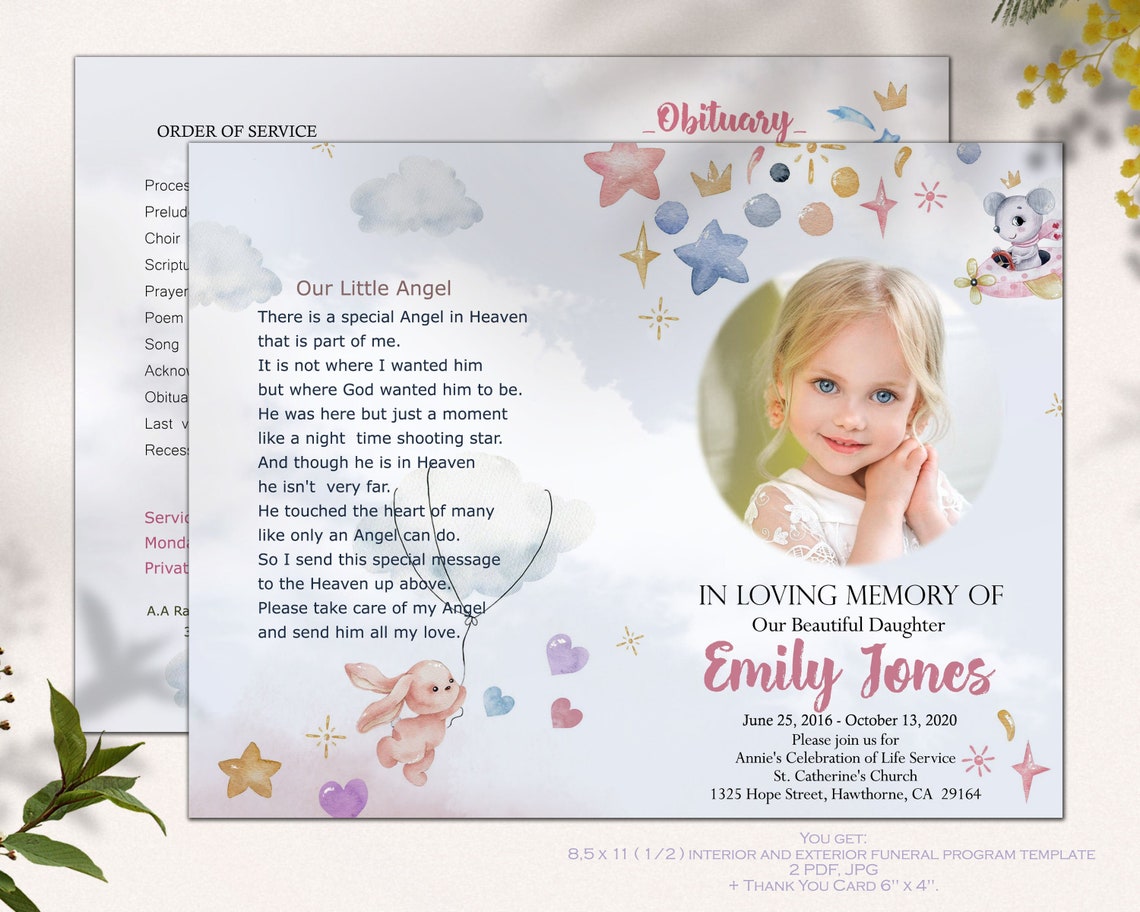 Funeral Card for a Deceased Girl Girls Memorial Program - Etsy
