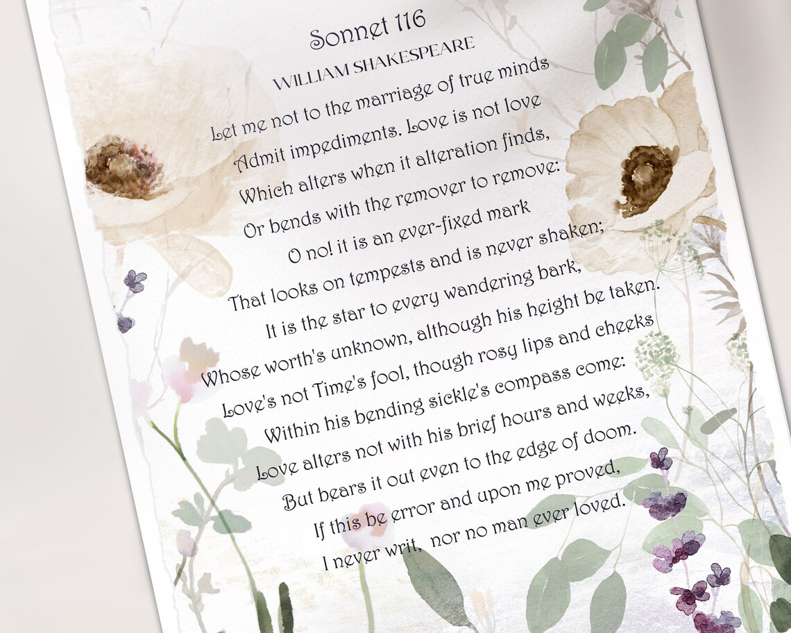 Sonnet 116 Let Me Not to the Marriage of True Minds William Shakespeare ...