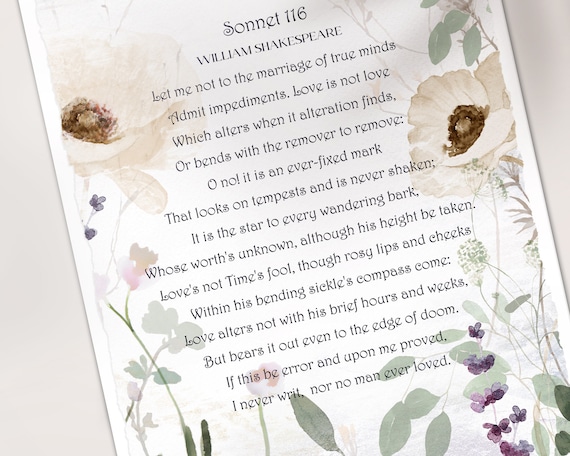 Shakespeare Sonnet Love Wedding Sonnet 116: Let Me Not To The Marriage