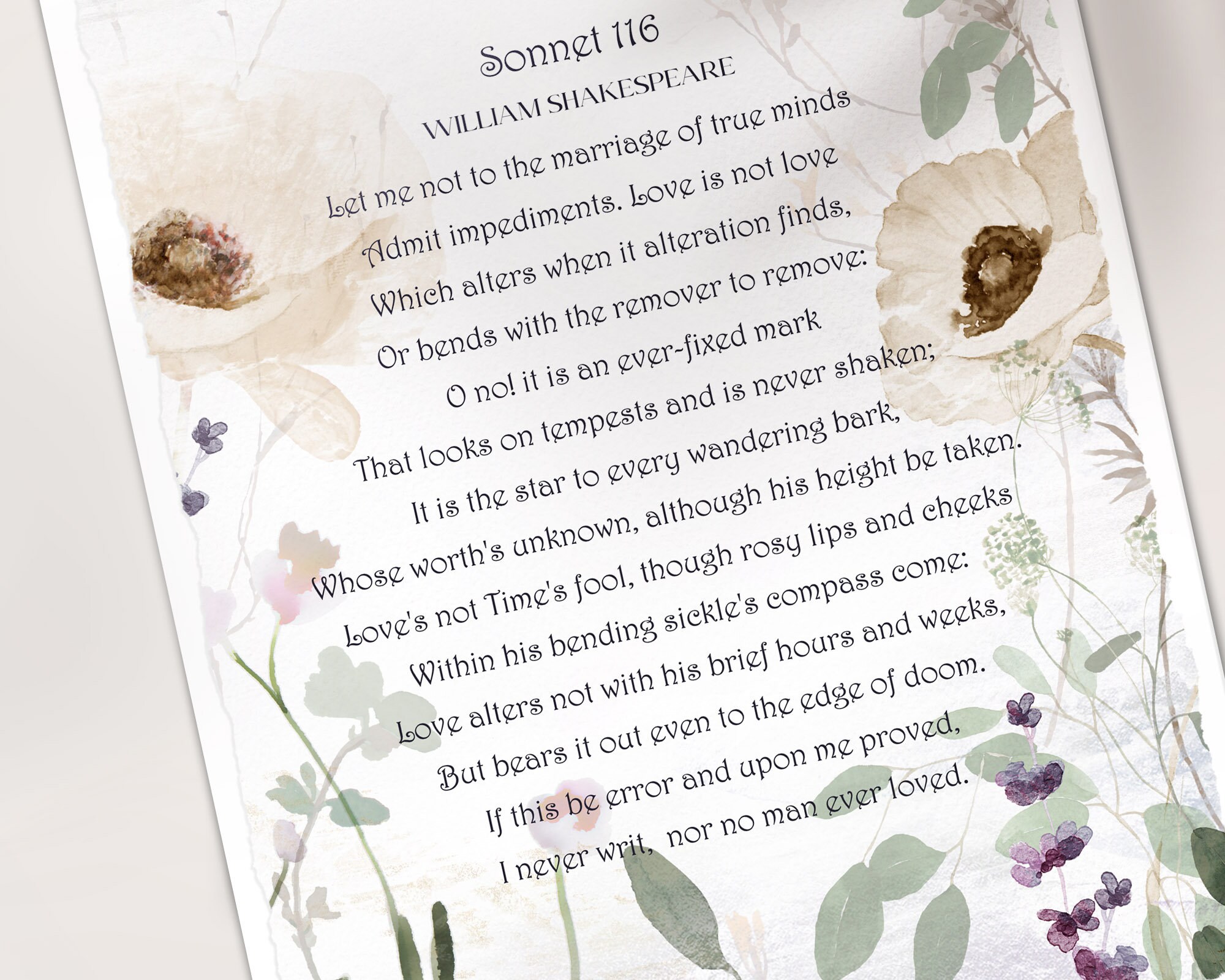 Sonnet 116 Let Me Not to the Marriage of True Minds William Shakespeare ...
