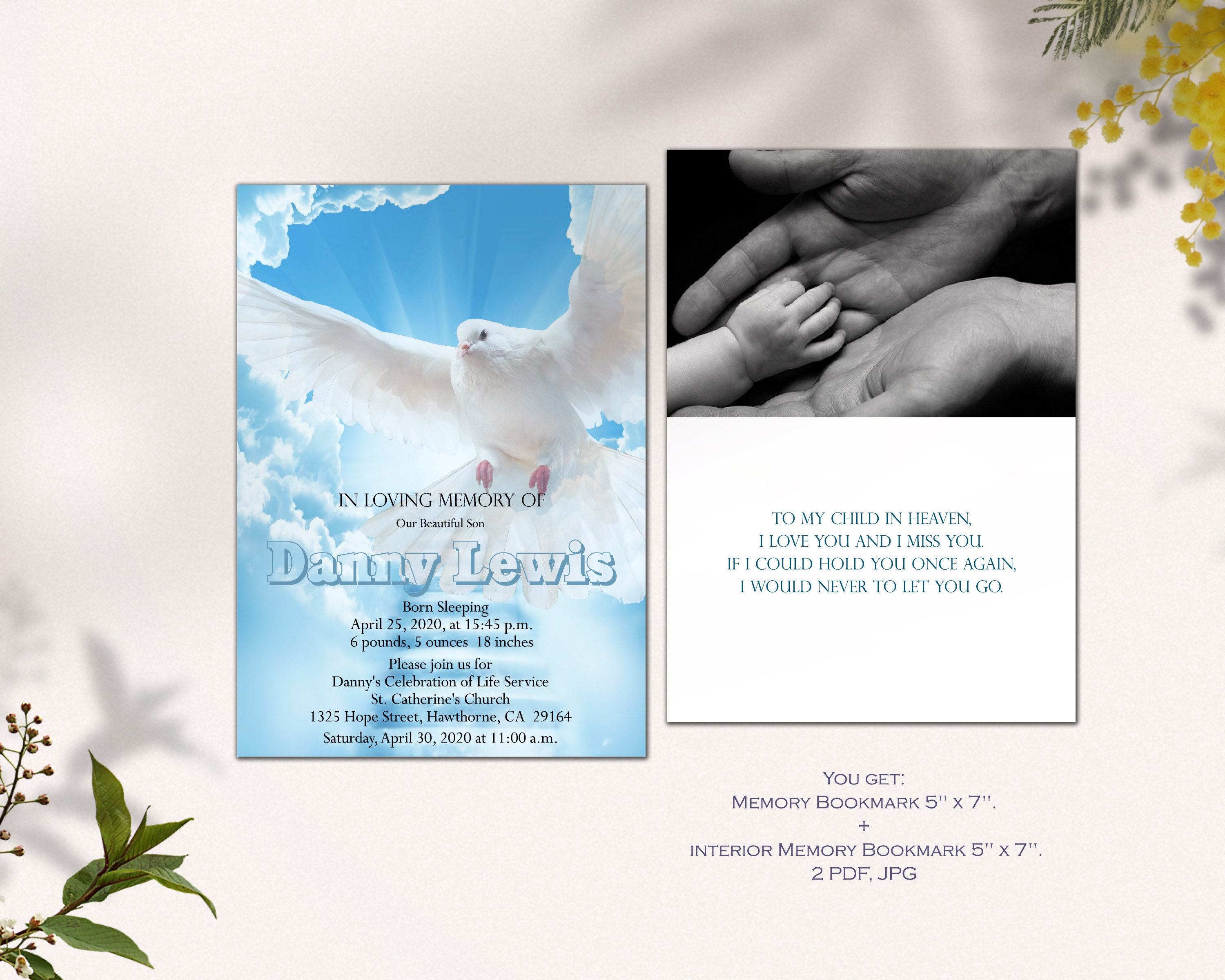 Funeral Service Program Template for Boy Baby, Dove, Stillborn, Little ...