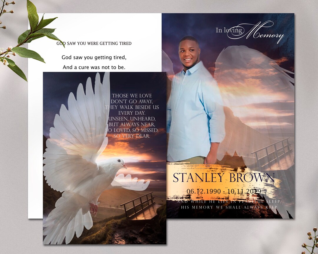 Gold Sunset Funeral Program Template | Beautiful Sunset Celebrating of ...