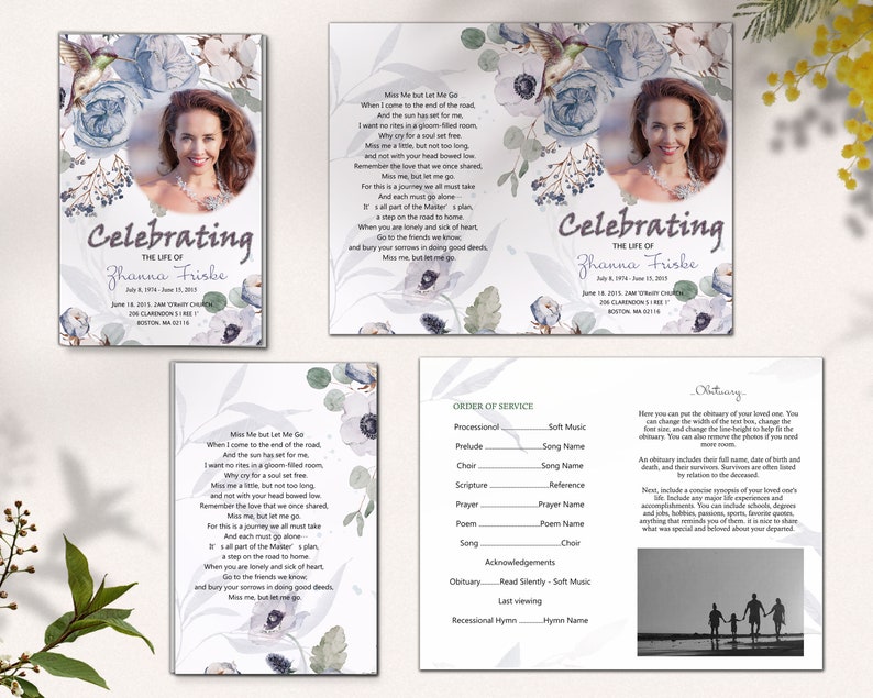 Delicate Funeral Program Template for Women Celebration of - Etsy
