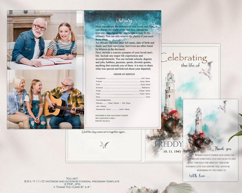 Ocean Funeral Program Template for Men Sea Editable Funeral - Etsy