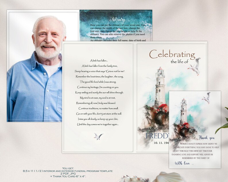 Ocean Funeral Program Template for Men Sea Editable Funeral - Etsy