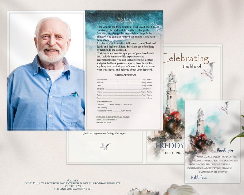 Ocean Funeral Program Template for Men Sea Editable Funeral - Etsy