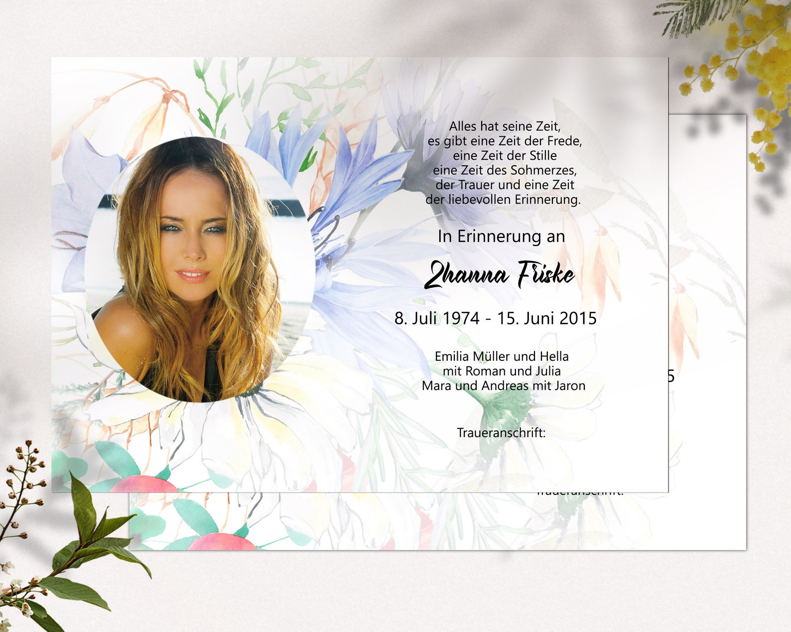 Schoene Traueranzeigen Mit Wildblumen Nachruf Für Frauen Trauer ...