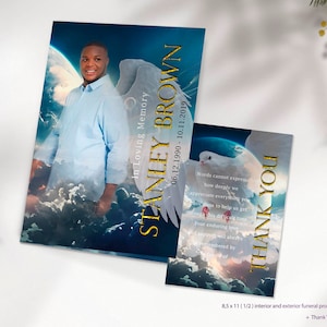 Funeral Program Sky, Clouds, Wings | Editable Funeral Program ...