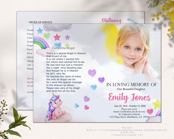Girls Memorial Program Funeral Service Program Template for | Etsy