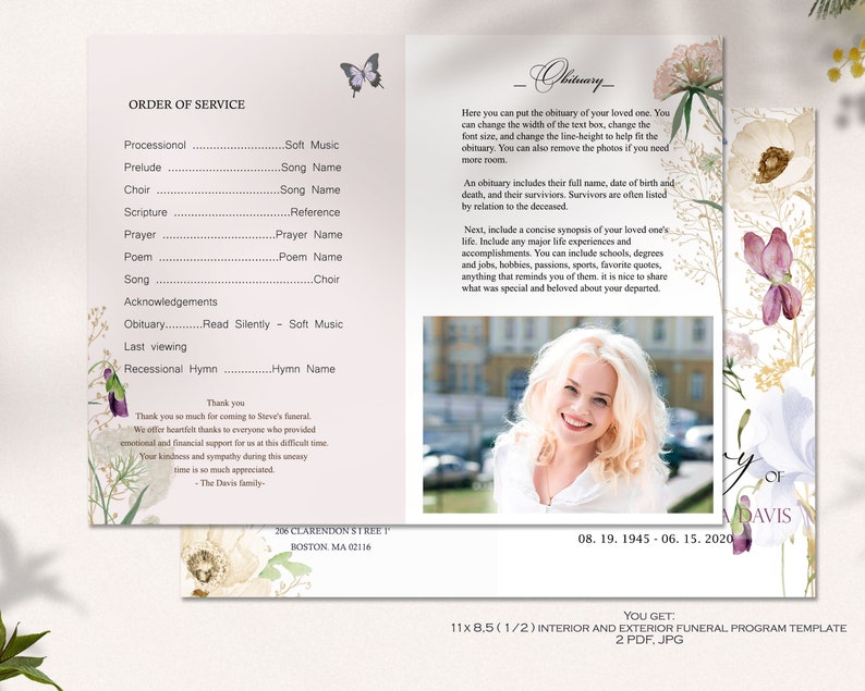 Wildflowers Funeral Editable Program for Women, Funeral Ceremony ...